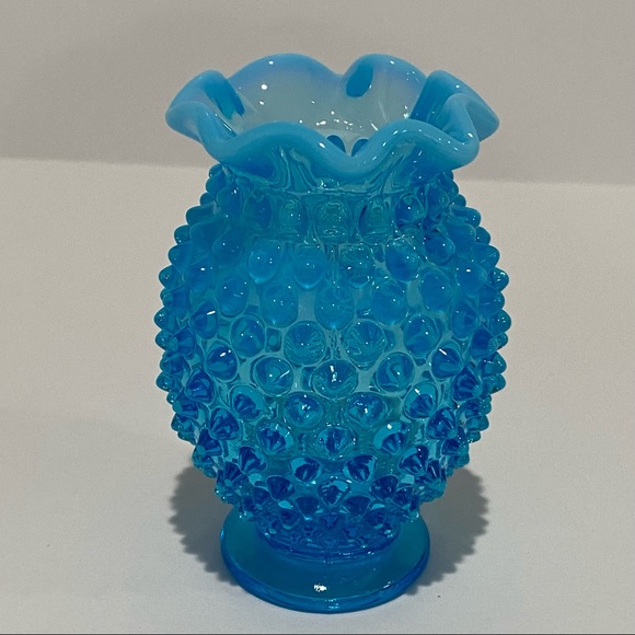 Fenton | Accents | Vintage Fenton Hobnail Ruffled Edge Blue Vase | Poshmark